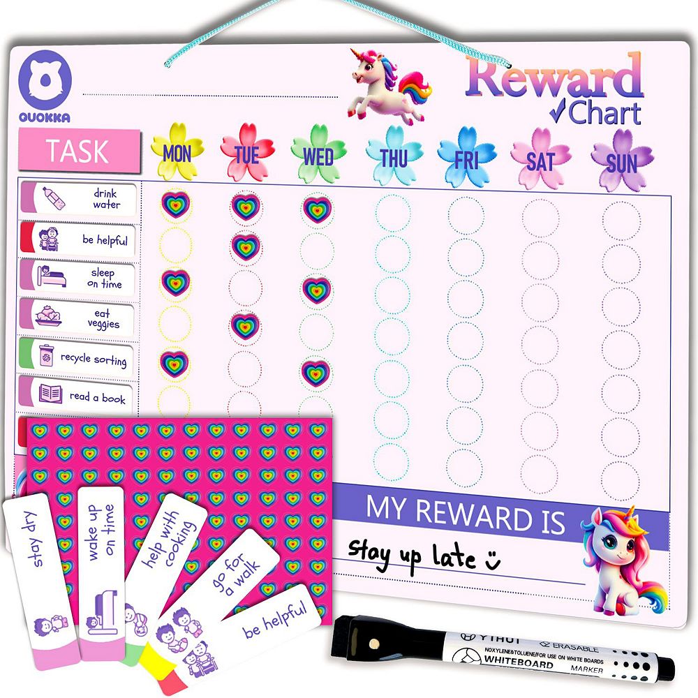 QUOKKA Reward Chart For Kids Behaviour - Girls Edit - Magnetic Chores ...