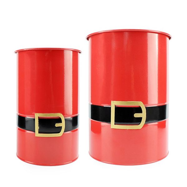 Santa Christmas Greenery Buckets (Set of 2, Red)