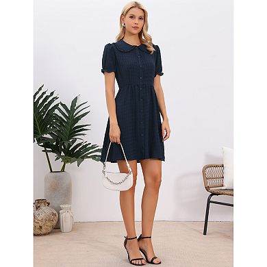 Vintage Dress for Women Peter Pan Collar Short Sleeve Lightweight ...