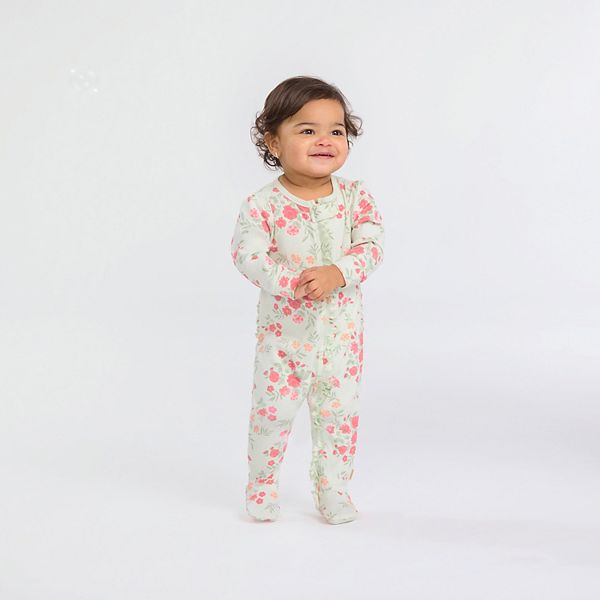 Newborn Baby Girls Huggies Babywear 100% Organic Floral Footed Coverall