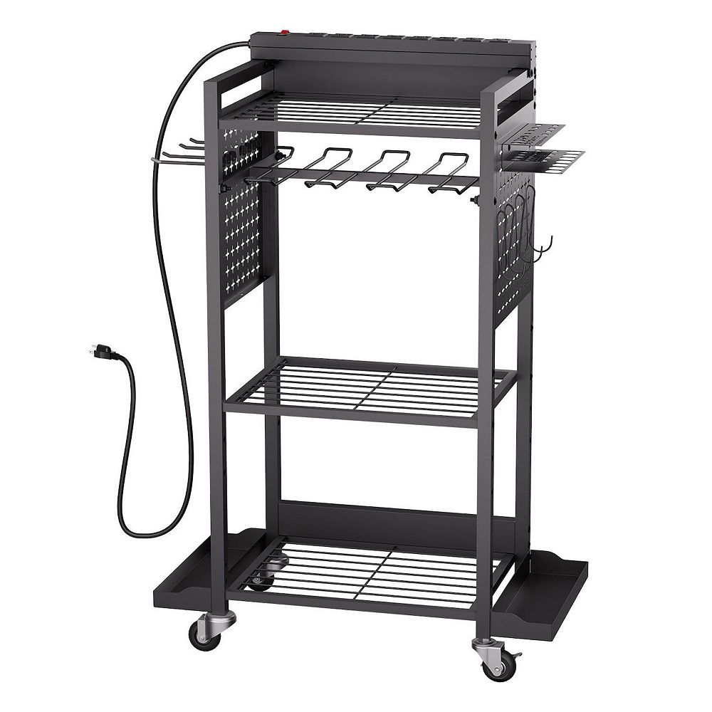 Compact Rolling Utility Cart with Shelves and Built-In Charging Station ...