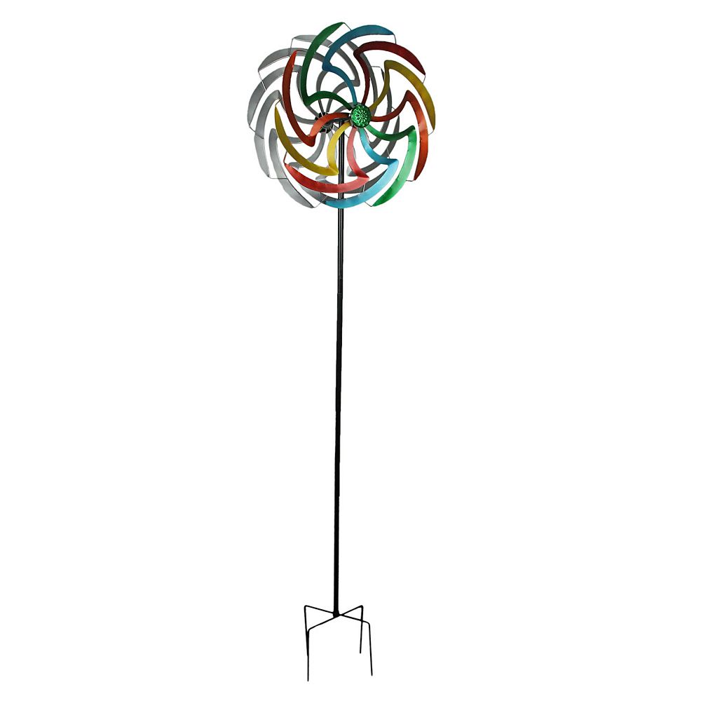 Colorful Anodized Finish Dual Flower Metal Wind Spinner Garden Stake 70 ...