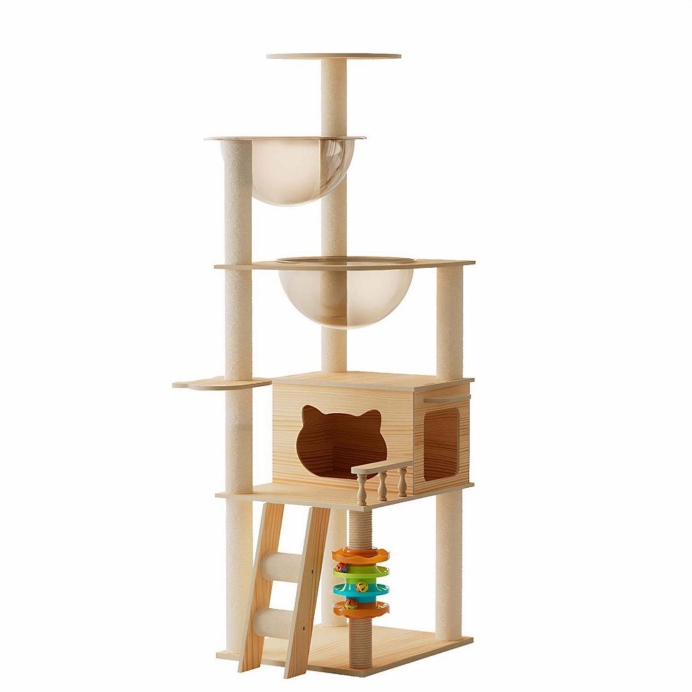 Modern 59 Inch Cat Tower with Scratching Posts and Acrylic Hammock