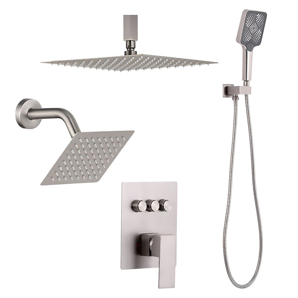 3-Function Shower System with Rainfall Head, Side Shower, and 4-Setting ...