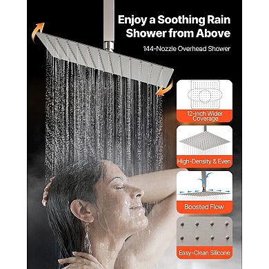 3-Function Shower System with Rainfall Head, Side Shower, and 4-Setting ...