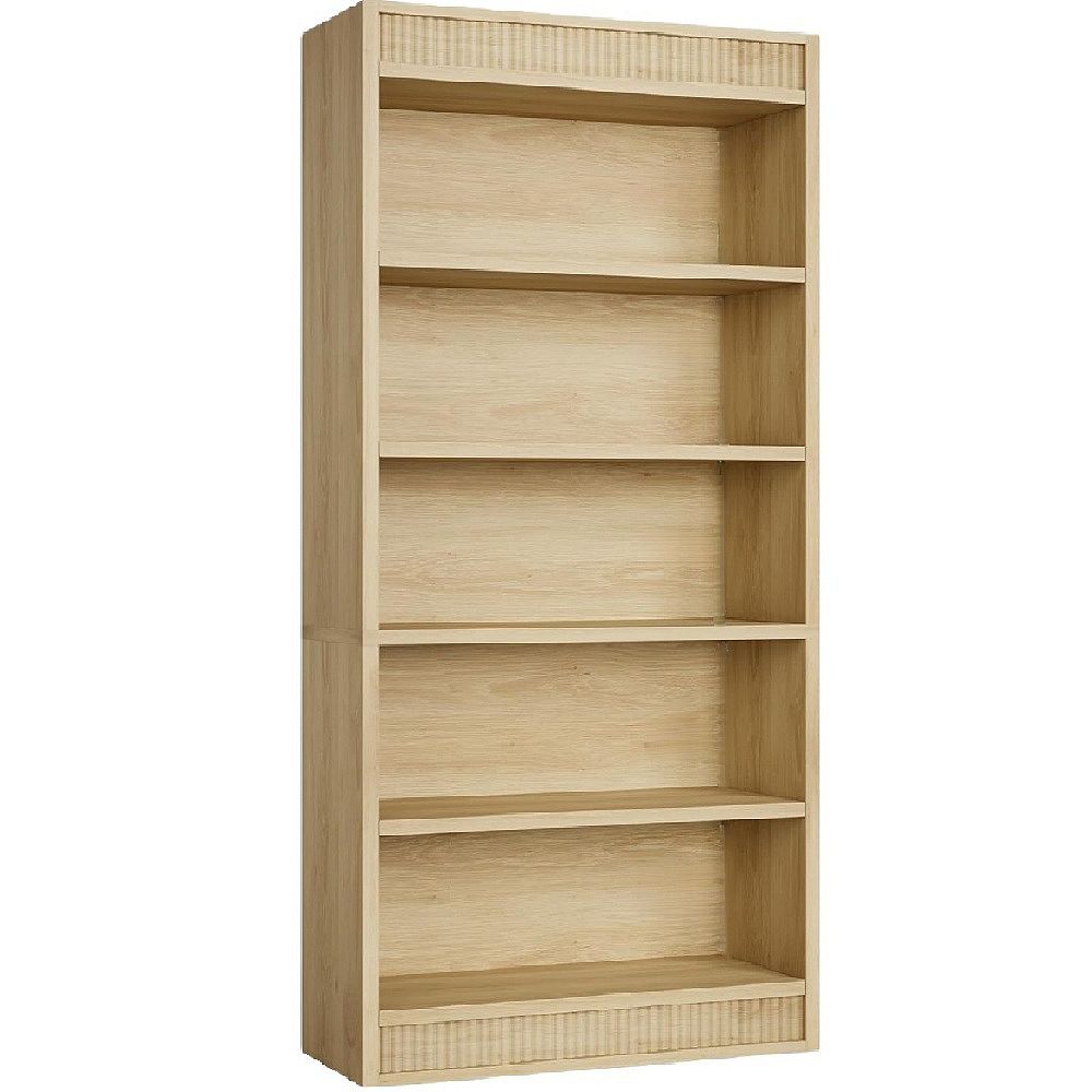 Farmhouse Bookcase with Double Fluted Design, 5-Tier Tall Rustic Bookshelf