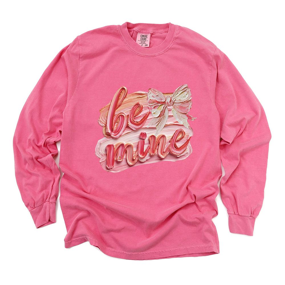 Be Mine Textured Paint - Women's Garment Dyed Long Sleeve Graphic T-Shirt