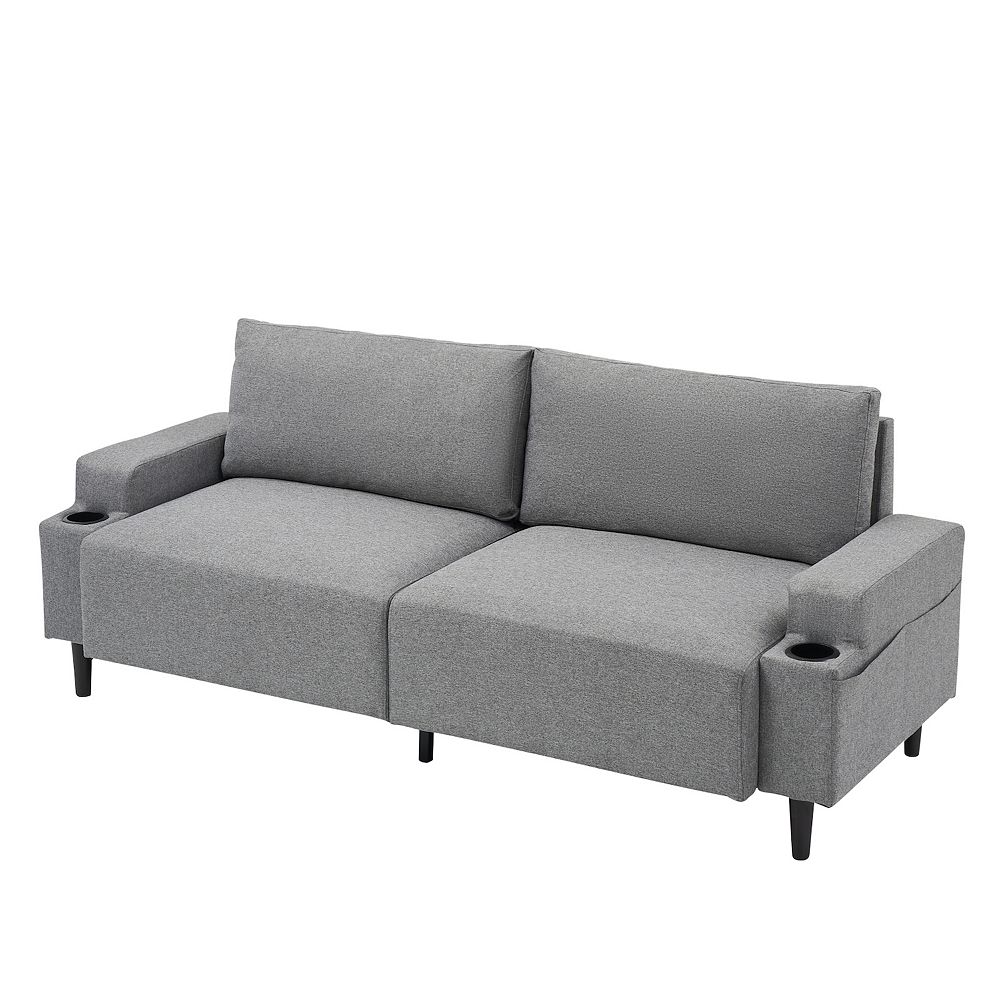 80.7" Modern Square Armrest Cushioned Sofa With Storage Bag And Cup Holders