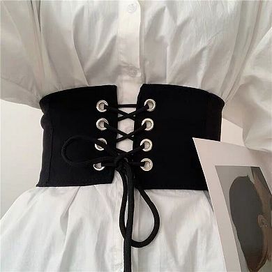 Women's Wide Lace-Up Waist Belt with Structured Panel Design and Corset ...