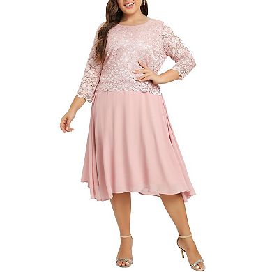 Womens Plus Size Tea Length Sequin Lace Dress Mother Gifts Special ...