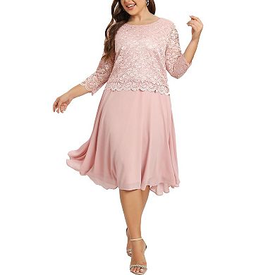Womens Plus Size Tea Length Sequin Lace Dress Mother Gifts Special ...