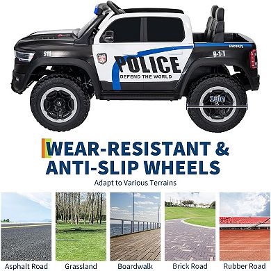 12V Licensed RAM 2-Seater Kids Ride On Police Truck, Electric Car w ...