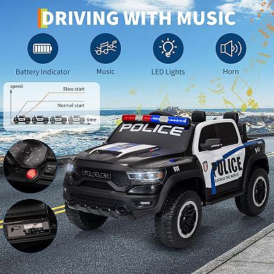 12V Licensed RAM 2-Seater Kids Ride On Police Truck, Electric Car w ...