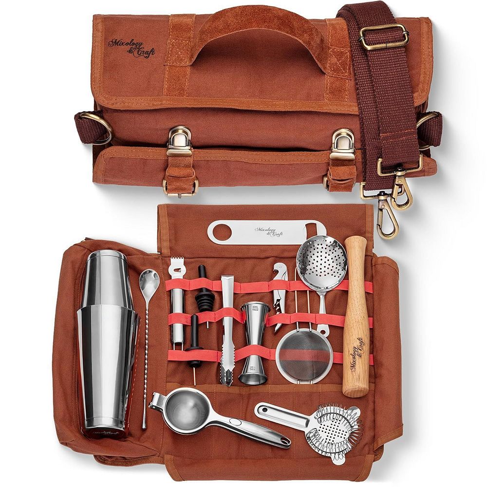 Mixology & Craft Travel Bartender Kit Bag - 17 Piece Bar Tool Set with ...