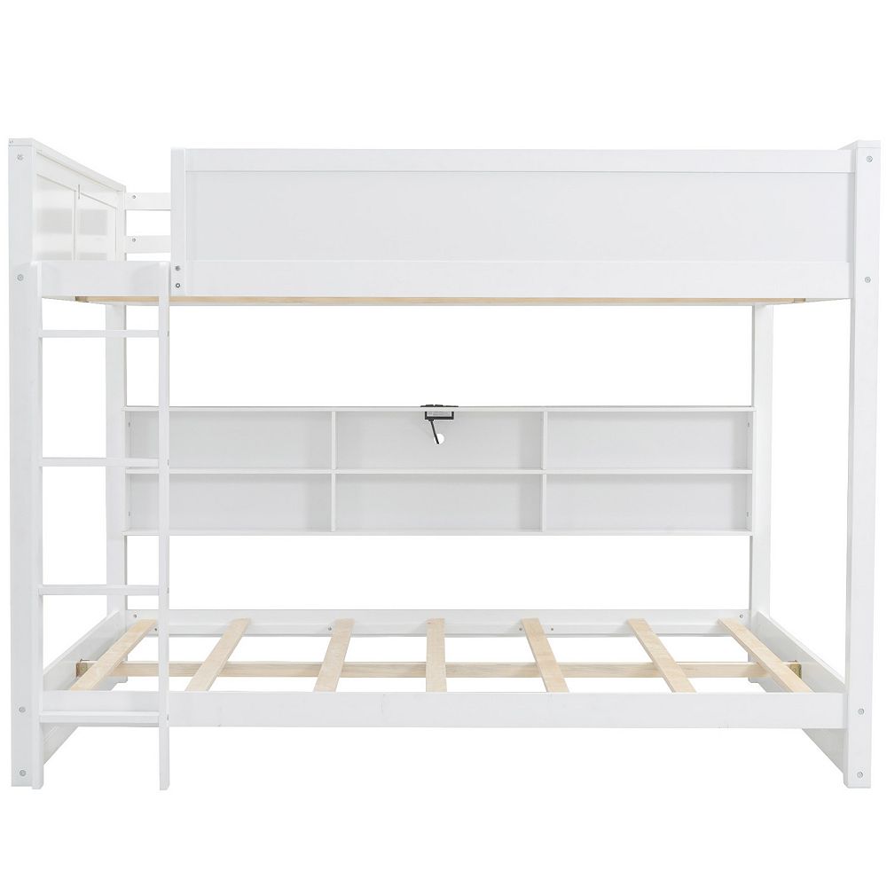 Merax Queen over Queen Bunk Bed with Storage Cabinets and USB Ports