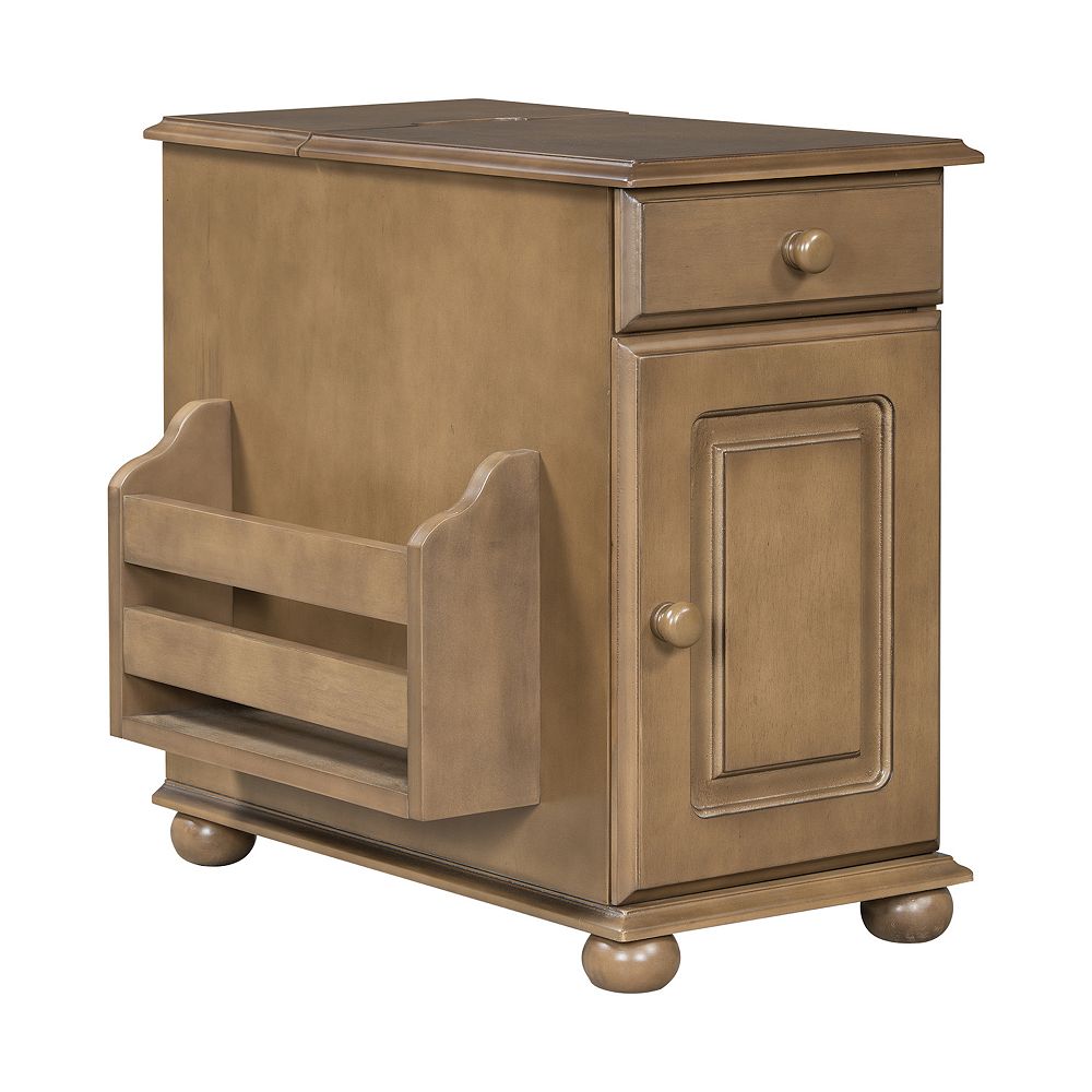 U-Can Vintage Flip Top End Table with USB Ports Multifunctional Drawer ...