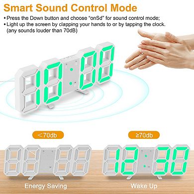 3D LED Wall Clock Large Digital Alarm Clock with Snooze, Auto ...