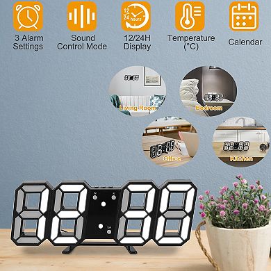 3D LED Wall Clock Large Digital Alarm Clock with Snooze, Auto ...