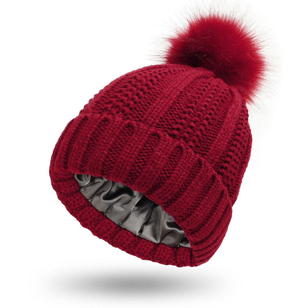Women's Soft Knit Winter Beanie Hat with Satin-Lined Interior Ribbed ...