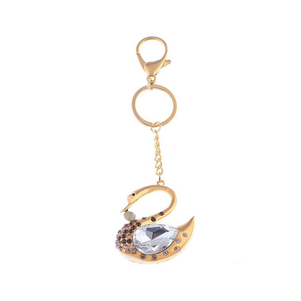 Swan Keychain Charm with Faceted Teardrop Stone and Crystal Accent Body