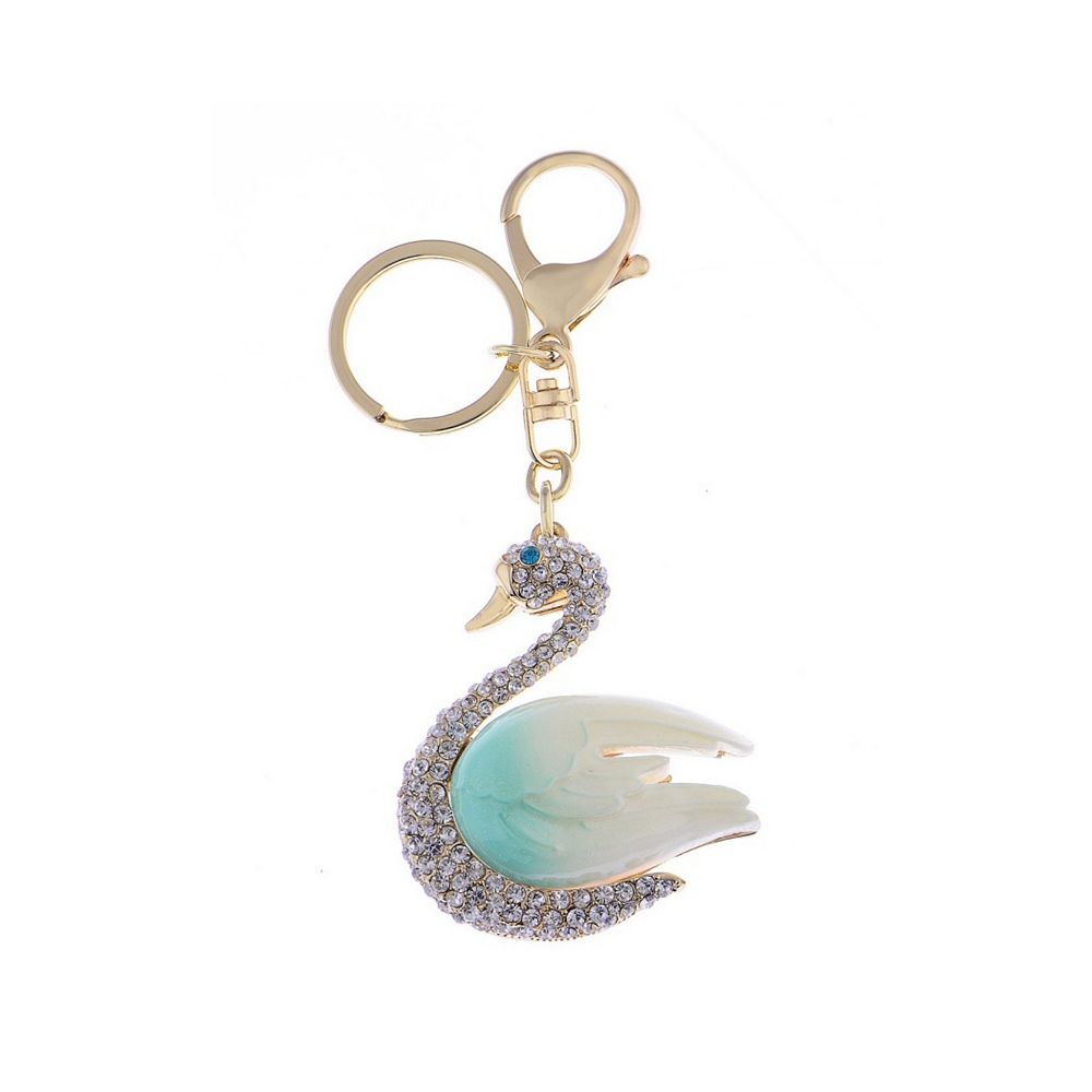 Swan Keychain Charm with Crystal Pave Body and Sculpted Wing Accent