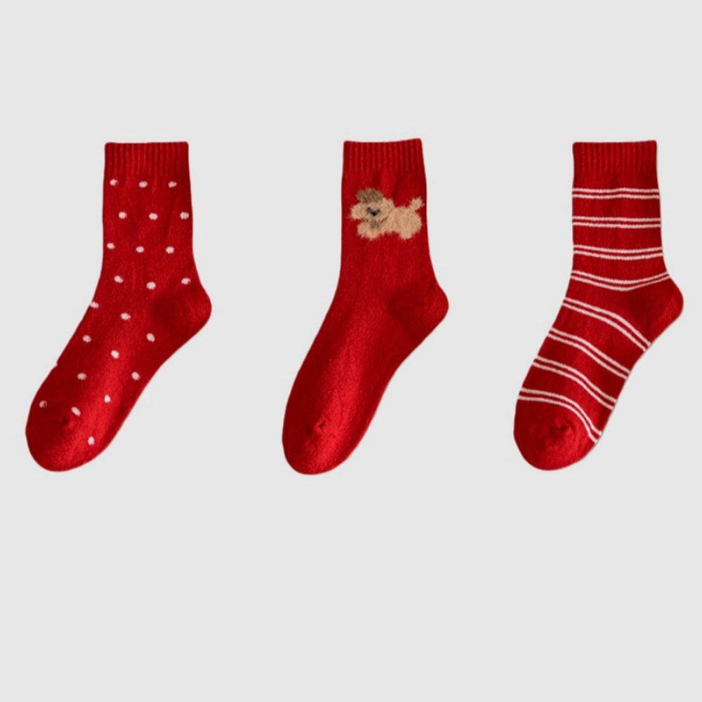 3-Pair Women's Soft Knit Crew Socks with Polka Dot Cable Knit and ...