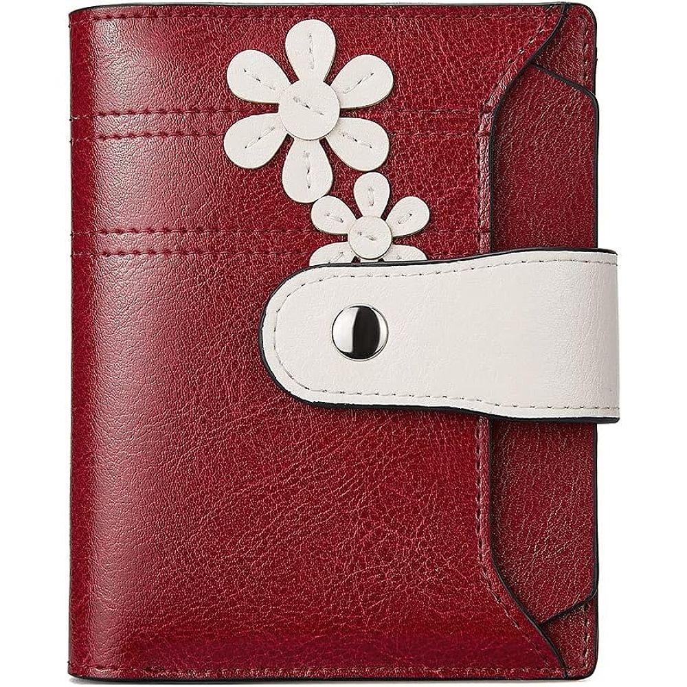 AKSZRI Small RFID Leather Wallet for Women - Bifold with Zipper Pocket ...