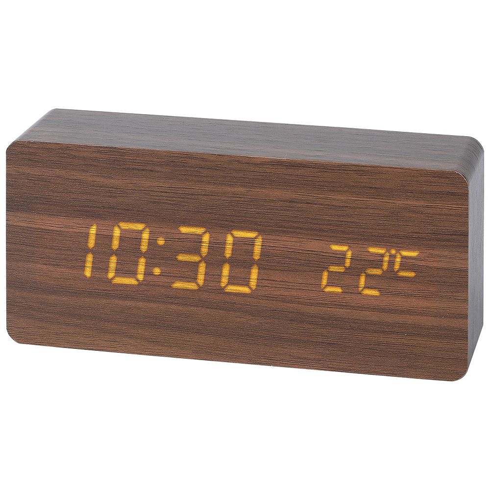 Wood Grain Design Casing LED Alarm Clock, Adjustable Brightness, Three ...