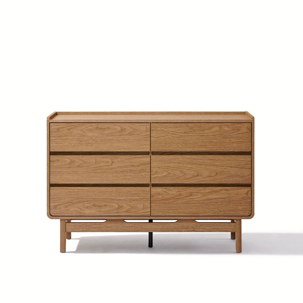 LuxenHome Mid-Century Style Natural Finish Dresser, 6 Drawers ...