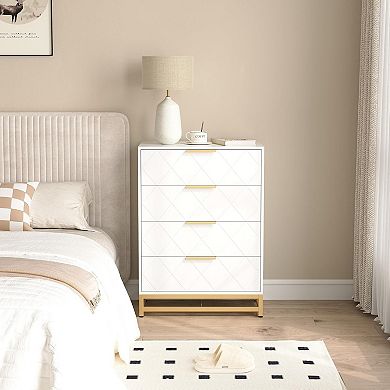 Modern 4-Drawer Dresser with Wide Drawers & Metal Handles, Wooden ...