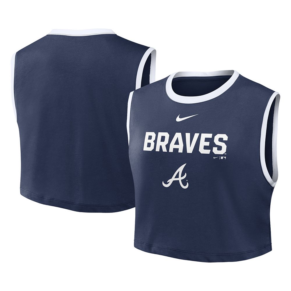Women's Nike Navy Atlanta Braves Primetime Loose Dri-FIT Cropped Tank Top