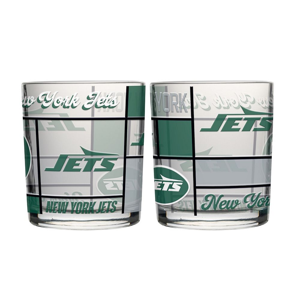 Logo Brands New York Jets 12oz. Quilted Stained Two-Pack Rocks Glass Set