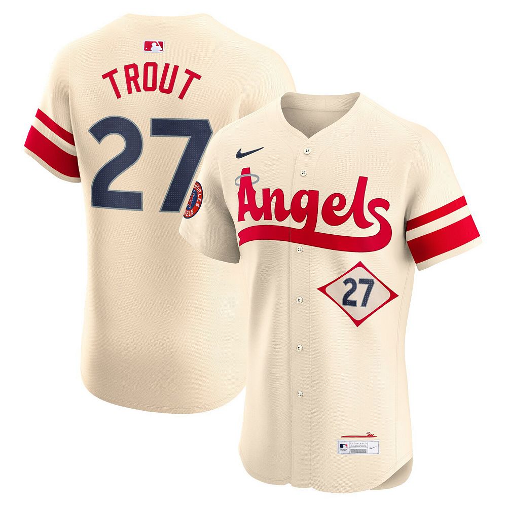 Men's Nike Mike Trout Cream Los Angeles Angels City Connect Elite ...