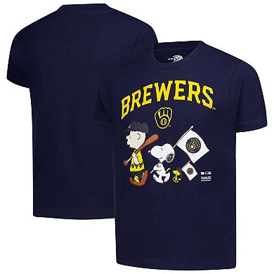 Youth Navy Milwaukee Brewers Peanuts Flag T-Shirt