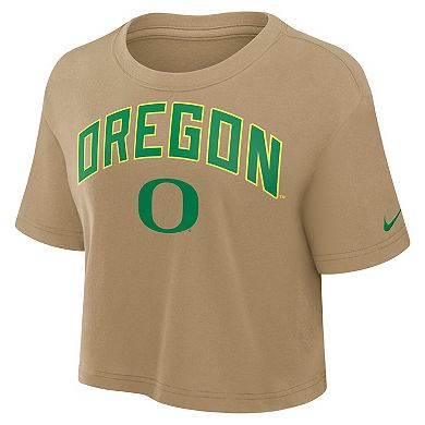Women's Nike Tan Oregon Ducks Athletic Prep Arch Dri-FIT Cropped T-Shirt