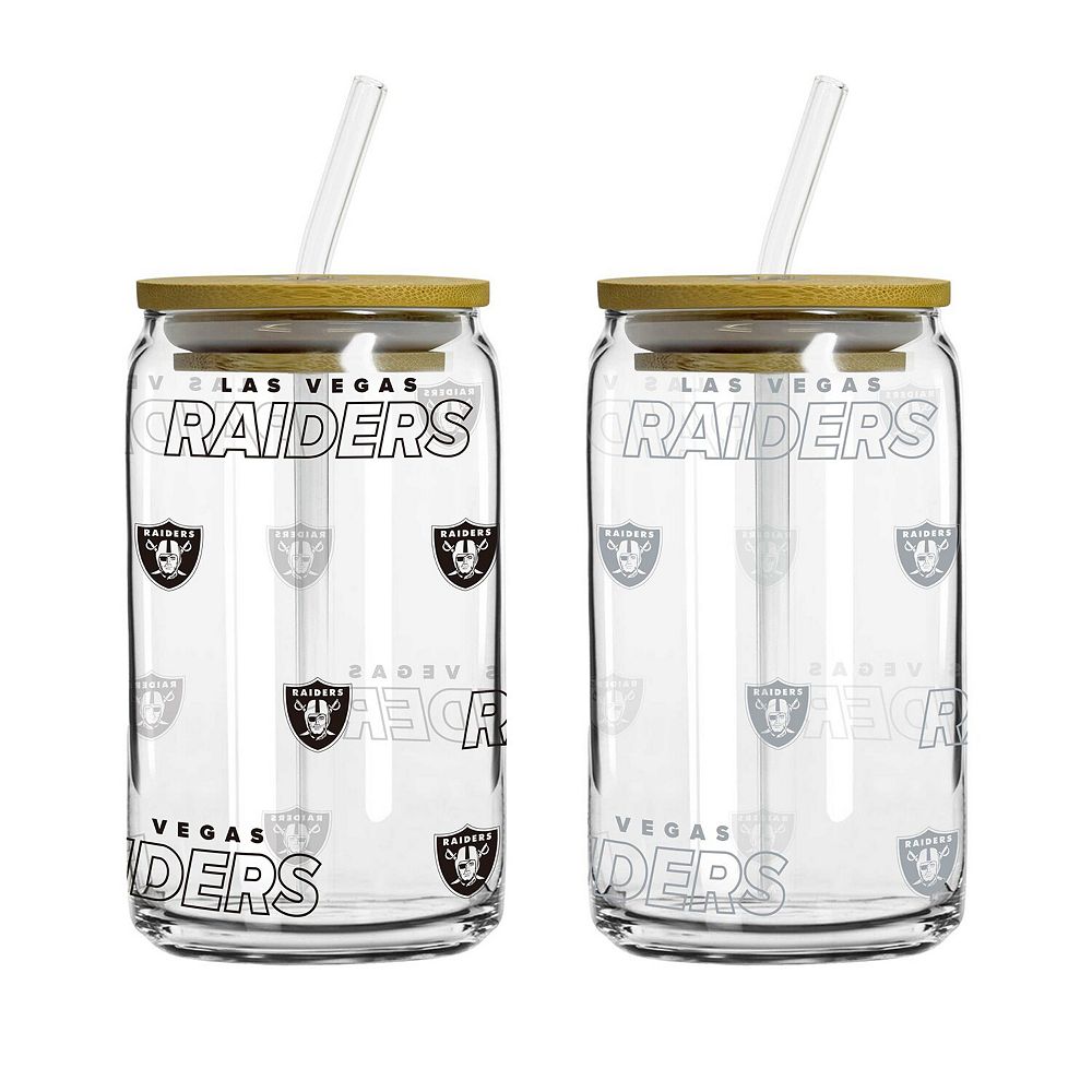 Logo Brands Las Vegas Raiders 16oz. Step And Repeat Glass Can with Lid ...