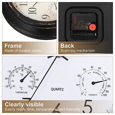 Vintage Wall Clock, 12" Temperature and Humidity Wall Clock, Battery ...