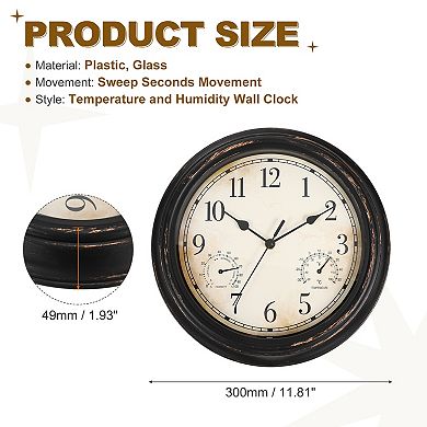 Vintage Wall Clock, 12" Temperature and Humidity Wall Clock, Battery ...