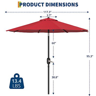 10FT Solar Patio Umbrella, LED Lights with Tilt & Crank, 8-Rib Steel ...