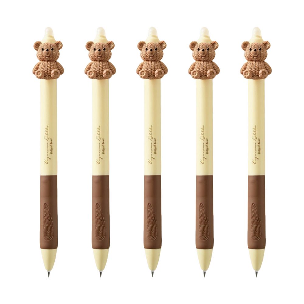 5-Piece Teddy Bear Top Gel Pen Set with Grip and Adorable 3D Bear
