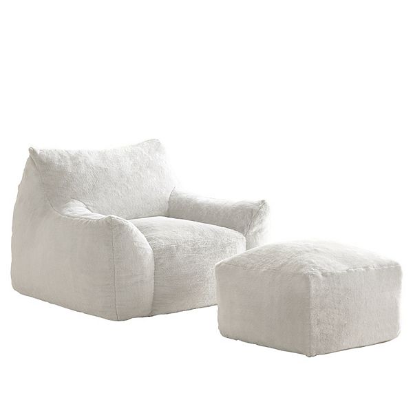 Mjkone 2-Piece Oversized Plush Bean Bag Chair with Ottoman for Living ...