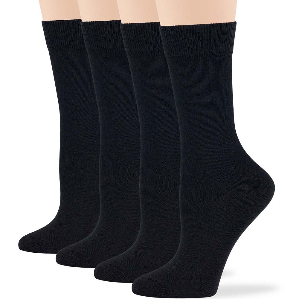 Women's Cotton Dress Socks, 4 Pack, Solid, Casual, Crew, Lightweight ...