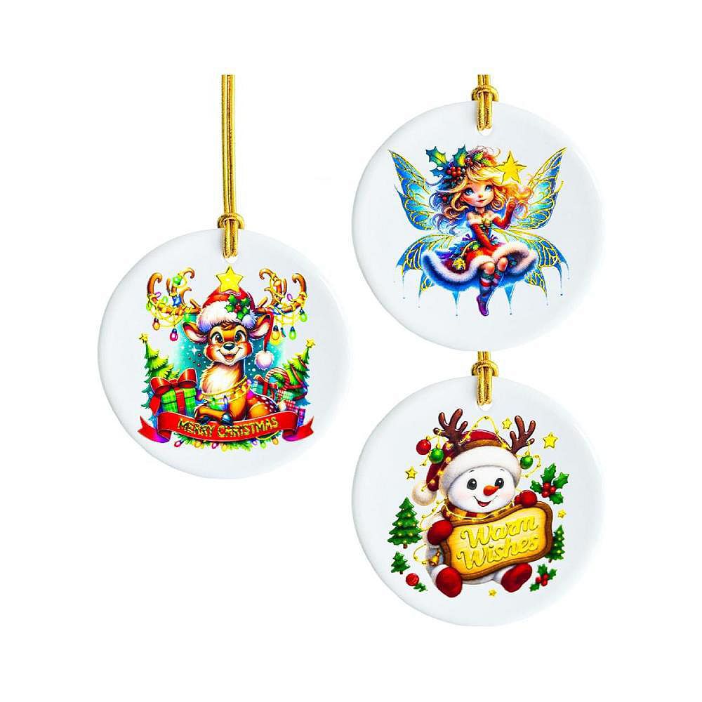3-Pcs Round Ceramic Christmas Tree Ornaments