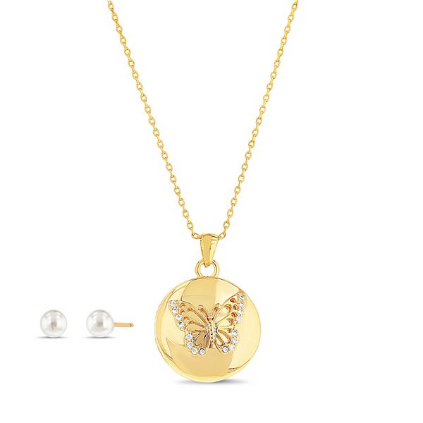 Paige Harper 14k Gold Plated Glass Pearl Stud Earrings & Butterfly ...