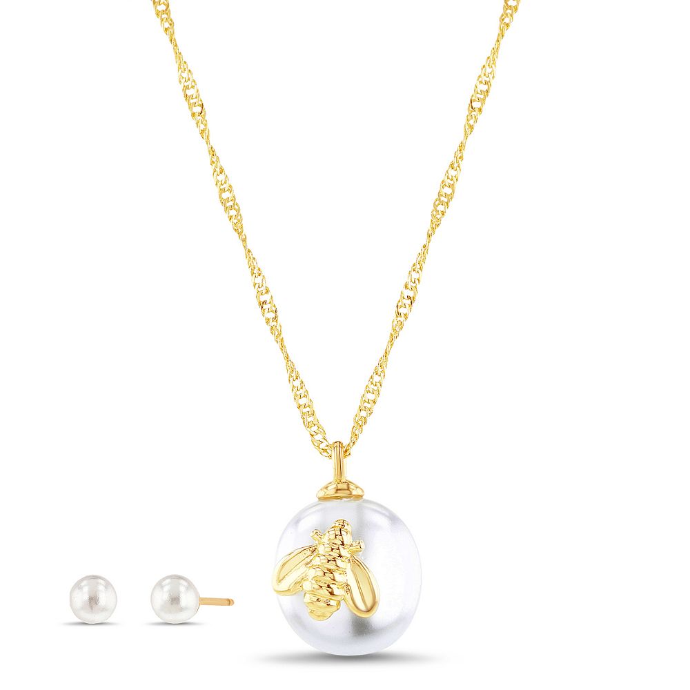 Paige Harper 14k Gold Plated Glass Pearl Stud Earrings & Bee Glass ...