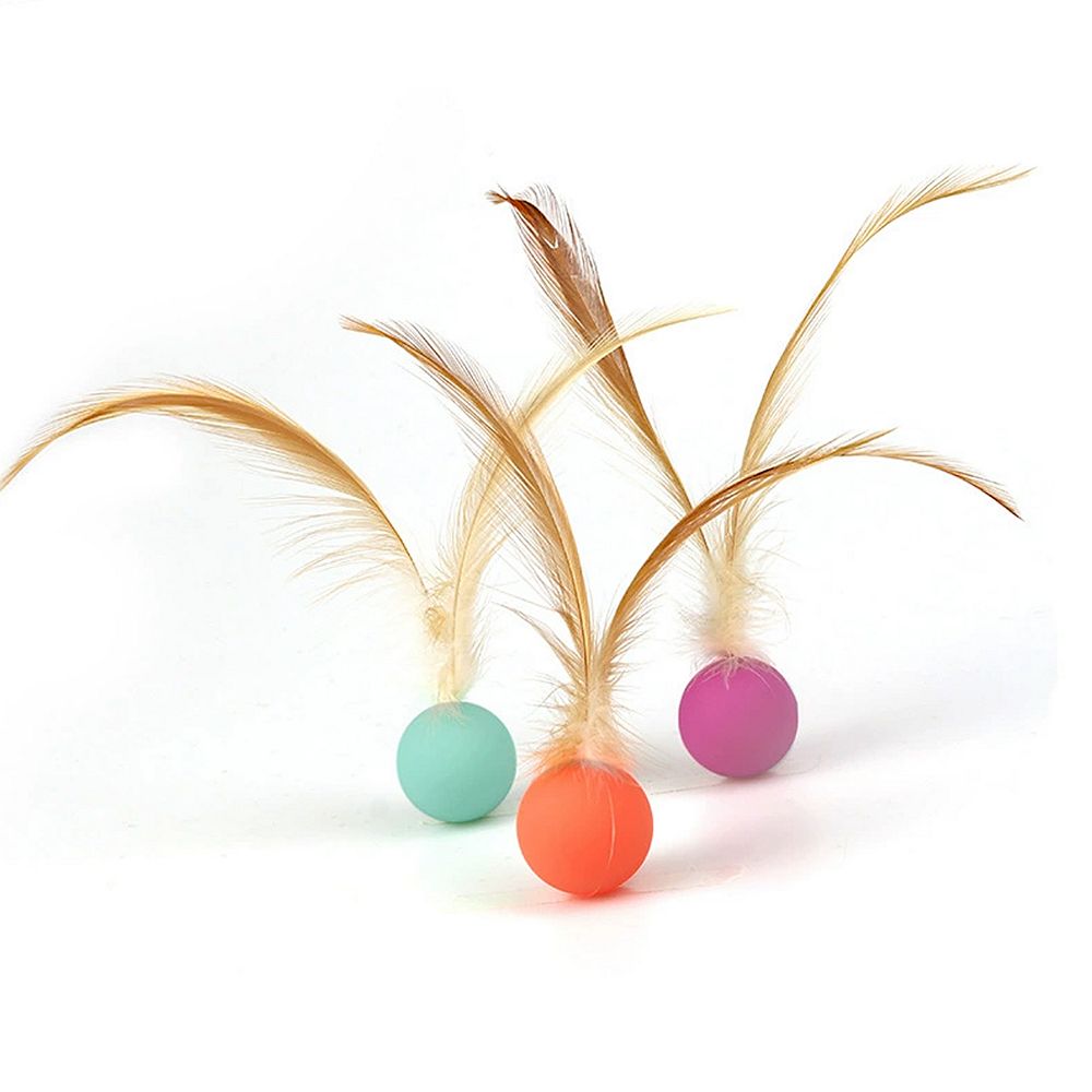 Interactive Cat Toys Bouncy Ball with Natural Feathers for Indoor Cats ...