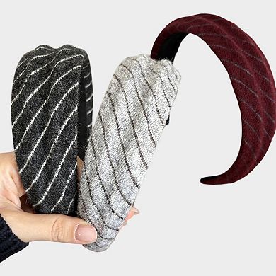 Womens Wide Twill Fabric Headbands Two Pack Soft Padded Stripe Design ...
