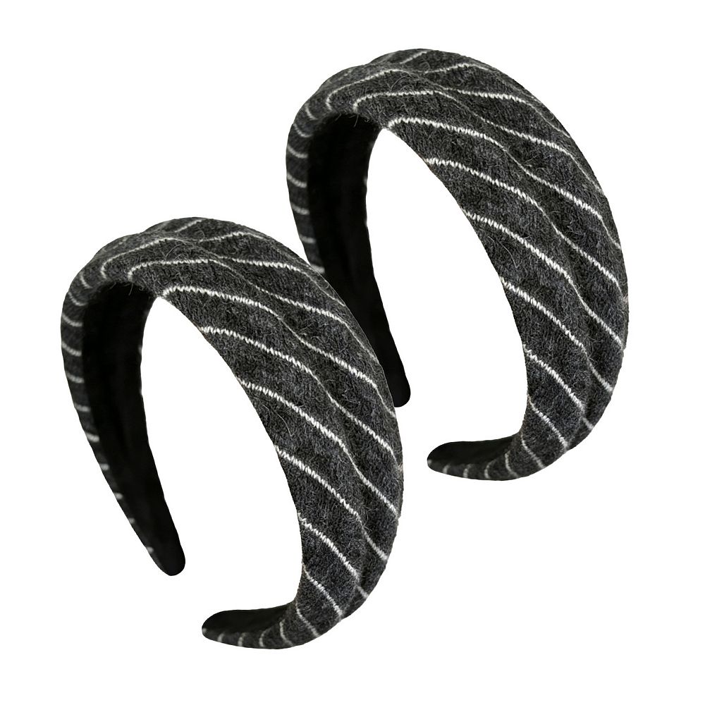 Womens Wide Twill Fabric Headbands Two Pack Soft Padded Stripe Design ...
