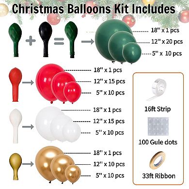 Christmas Balloon Arch Kit 140pcs Red, Green, White & Gold for Holiday ...