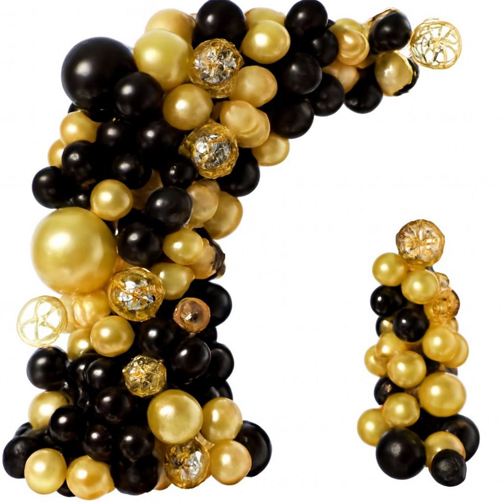 Black & Gold Balloon Garland Arch Kit with Confetti Balloons for New ...